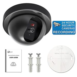 WALI Dummy Fake Security CCTV Dome Camera with Flashing Red LED Light with Security Alert Sticker Decals (SD-1), Black