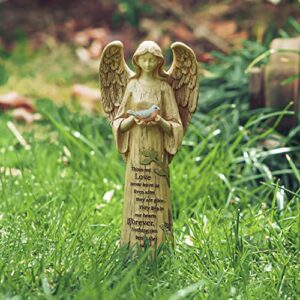 DUSVALLY Angel Resin Statue with Bird for Garden & Lawn, Outdoor Standing Angel Figurine Antique Decor, 10" H