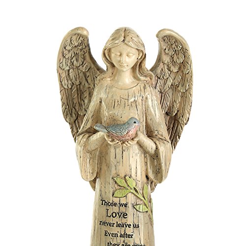 DUSVALLY Angel Resin Statue with Bird for Garden & Lawn, Outdoor Standing Angel Figurine Antique Decor, 10" H