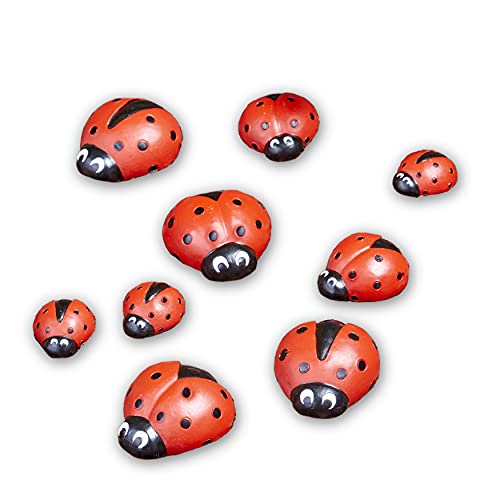 The Lakeside Collection Ladybug Garden Stones - Decorative Outdoor Ornaments - Set of 9