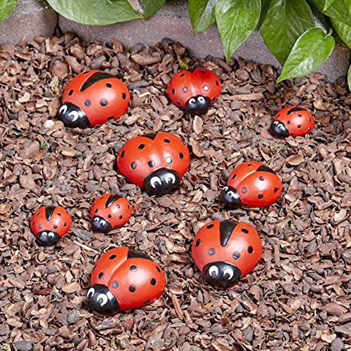 The Lakeside Collection Ladybug Garden Stones - Decorative Outdoor Ornaments - Set of 9