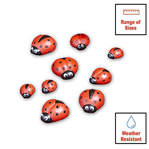 The Lakeside Collection Ladybug Garden Stones - Decorative Outdoor Ornaments - Set of 9