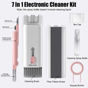 YUWAKAYI 7 in 1 Electronic Cleaner Kit, Keyboard Cleaner Kit with Brush, 3 in 1 Cleaning Pen for Airpods Pro, Multifunctional Cleaning Kit for Earphone, Keyboard, Laptop, Phone, PC Monitor (Pink)