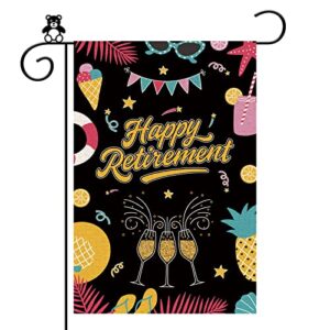 happy retirement garden flag, retire gift grandparents garden banner goodbye tension hello pension flag yard outdoor decor, 12 x 18″