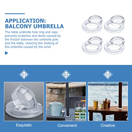 DOITOOL 4 Sets Patio Table Umbrella Hole Ring and Caps Set, Silicone Umbrella Hole Plug and Cap for Glass Patio Garden Beach Table Deck Yard, 2 Inch (Clear)