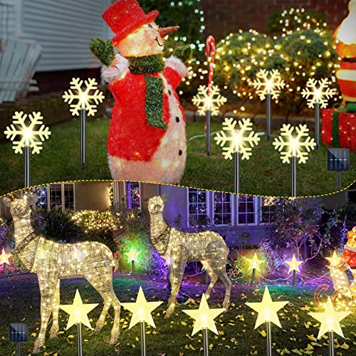 Christmas Light Stakes Set of 10 Christmas Snowflake Lights Outdoor Star Pathway Markers Solar Stakes Landscape Path Lights Christmas Lights Outdoor Decorations Holiday Party Yard Lawn Garden Decor