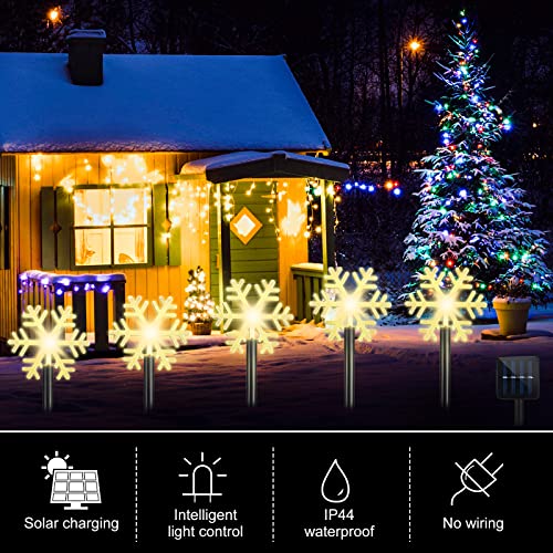 Christmas Light Stakes Set of 10 Christmas Snowflake Lights Outdoor Star Pathway Markers Solar Stakes Landscape Path Lights Christmas Lights Outdoor Decorations Holiday Party Yard Lawn Garden Decor