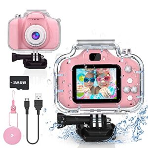 gifts for 6 7 8 9 10 year old girls yoophane kids waterproof camera christmas birthday gifts toddler action camera toys for girls age 3-12 underwater video recorder with 32gb sd card (pink)