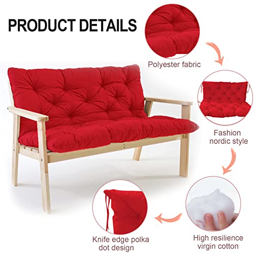 Tuccor Porch Swing Cushions with Backrest, Overstuffed Waterproof Bench Cushion Garden Patio 2-3 Seater Swing Replacement Cushions, Outdoor Indoor Porch Gliders Furniture Cushion (59.06*39.37'', Red)