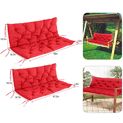 Tuccor Porch Swing Cushions with Backrest, Overstuffed Waterproof Bench Cushion Garden Patio 2-3 Seater Swing Replacement Cushions, Outdoor Indoor Porch Gliders Furniture Cushion (59.06*39.37'', Red)