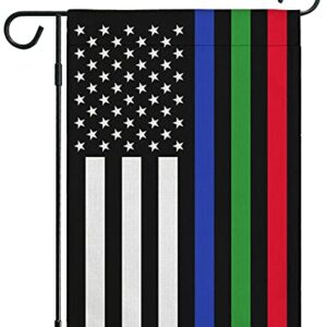 Thin Blue Green and Red Line American Flag Garden Flags, Patriotic USA Honoring Police Military and Fire Officers Flag Yard Farmhouse Outdoor Lawn Decor 12 x 18 Inch Vertical Double Sided Burlap