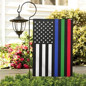 Thin Blue Green and Red Line American Flag Garden Flags, Patriotic USA Honoring Police Military and Fire Officers Flag Yard Farmhouse Outdoor Lawn Decor 12 x 18 Inch Vertical Double Sided Burlap