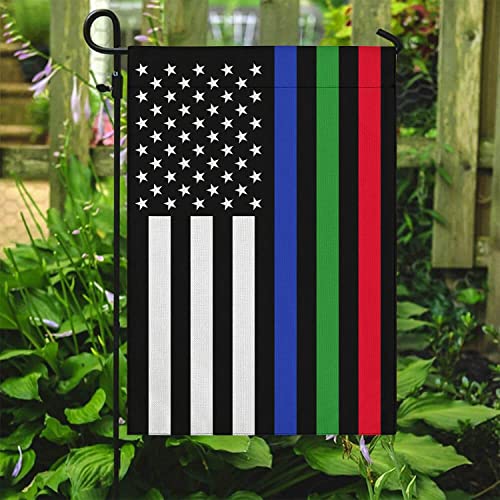 Thin Blue Green and Red Line American Flag Garden Flags, Patriotic USA Honoring Police Military and Fire Officers Flag Yard Farmhouse Outdoor Lawn Decor 12 x 18 Inch Vertical Double Sided Burlap