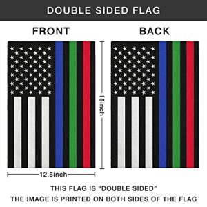 Thin Blue Green and Red Line American Flag Garden Flags, Patriotic USA Honoring Police Military and Fire Officers Flag Yard Farmhouse Outdoor Lawn Decor 12 x 18 Inch Vertical Double Sided Burlap