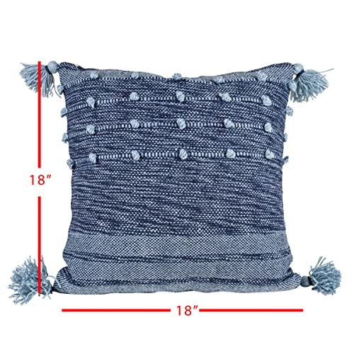 Foreside Home & Garden Blue with Corner Tassels 18X18 Hand Woven Filled Outdoor Pillow