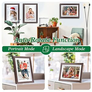 WiFi Digital Picture Frame 10.1 Inch Smart Digital Photo Frame with IPS Touch Screen HD Display, 16GB Storage Easy Setup to Share Photos or Videos Anywhere via Free Frameo APP (Brown Wood Frame)