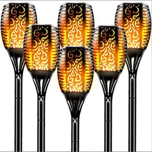 maksone 6 pack torches solar outdoor lights led larger size flickering flames light waterproof landscape decoration lighting dusk to dawn auto on/off