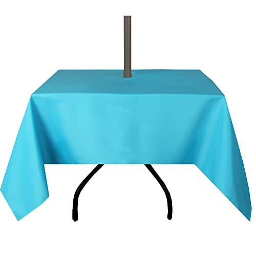 youngseahome Outdoor Tablecloth Wrinkle-Free Stain Resistant Waterproof Polyester Fabric Table Cover with Zipper Umbrella Hole for Picnic/Party/Dinner/Patio Garden(60×60inch Square,Zippered,Aqua)