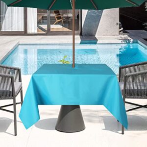 youngseahome Outdoor Tablecloth Wrinkle-Free Stain Resistant Waterproof Polyester Fabric Table Cover with Zipper Umbrella Hole for Picnic/Party/Dinner/Patio Garden(60×60inch Square,Zippered,Aqua)