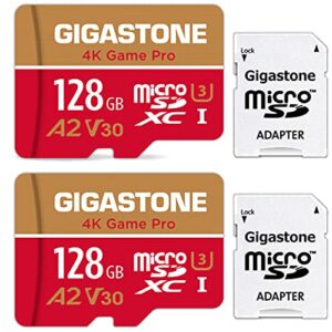 [5-yrs free data recovery] gigastone 128gb 2-pack micro sd card, 4k game pro, microsdxc memory card for nintendo-switch, gopro, action camera, dji, uhd video, r/w up to 100/50mb/s, uhs-i u3 a2 v30 c10