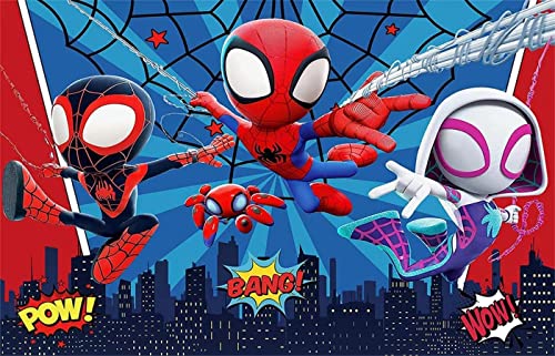 Spidey and His Amazing Friends Backdrop, Spiderman Hero Background for Kids Birthday Party Decoration, 5 x 3 ft Superhero and His Amazing Friends Photography Banner for Baby Shower (Spidey Backdrop)