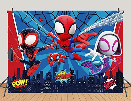 Spidey and His Amazing Friends Backdrop, Spiderman Hero Background for Kids Birthday Party Decoration, 5 x 3 ft Superhero and His Amazing Friends Photography Banner for Baby Shower (Spidey Backdrop)