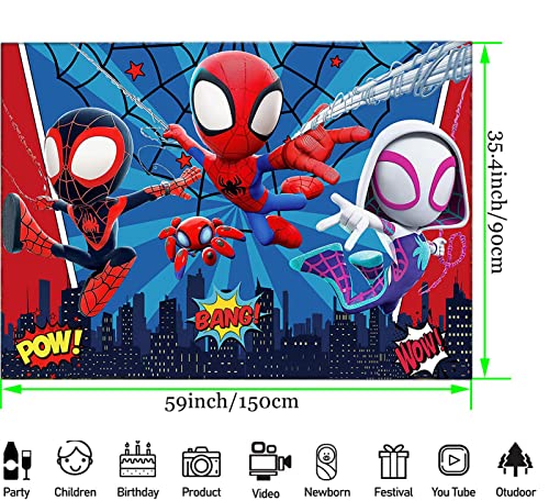 Spidey and His Amazing Friends Backdrop, Spiderman Hero Background for Kids Birthday Party Decoration, 5 x 3 ft Superhero and His Amazing Friends Photography Banner for Baby Shower (Spidey Backdrop)