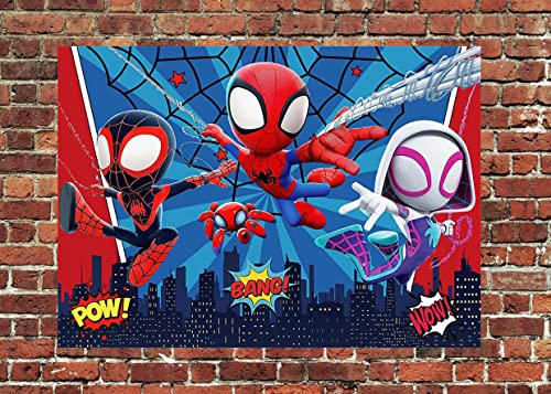 Spidey and His Amazing Friends Backdrop, Spiderman Hero Background for Kids Birthday Party Decoration, 5 x 3 ft Superhero and His Amazing Friends Photography Banner for Baby Shower (Spidey Backdrop)