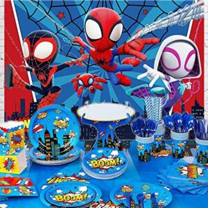 Spidey and His Amazing Friends Backdrop, Spiderman Hero Background for Kids Birthday Party Decoration, 5 x 3 ft Superhero and His Amazing Friends Photography Banner for Baby Shower (Spidey Backdrop)