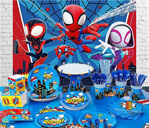 Spidey and His Amazing Friends Backdrop, Spiderman Hero Background for Kids Birthday Party Decoration, 5 x 3 ft Superhero and His Amazing Friends Photography Banner for Baby Shower (Spidey Backdrop)