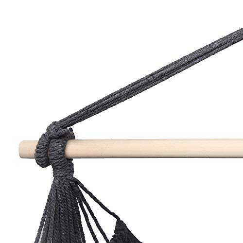 Gappys Tassel Hammock Hanging Chair - Cotton Rope Swing Seat - Max 250 Lbs - 2 Cushions Included - for Indoor Outdoor Bedroom Garden Yard Patio Porch (Black), 47 x 31 inch (macrame hammock chair)