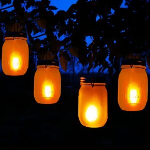 Hanging Solar Flame Torch Lights,8 Pack Flickering Flame Mason Jar Lights for Outdoor Patio Party Garden Wedding Decor Solar Lantern Lights(Mason Jars/Handles Included)