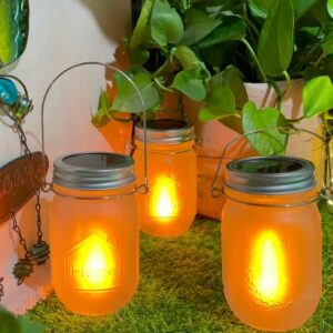 Hanging Solar Flame Torch Lights,8 Pack Flickering Flame Mason Jar Lights for Outdoor Patio Party Garden Wedding Decor Solar Lantern Lights(Mason Jars/Handles Included)