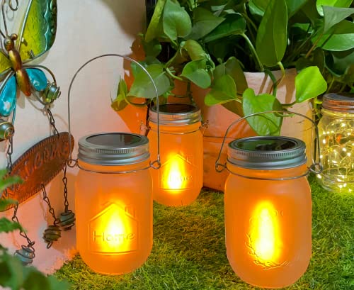 Hanging Solar Flame Torch Lights,8 Pack Flickering Flame Mason Jar Lights for Outdoor Patio Party Garden Wedding Decor Solar Lantern Lights(Mason Jars/Handles Included)