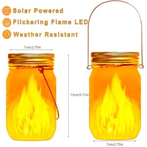 Hanging Solar Flame Torch Lights,8 Pack Flickering Flame Mason Jar Lights for Outdoor Patio Party Garden Wedding Decor Solar Lantern Lights(Mason Jars/Handles Included)