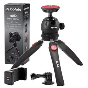 qubo mini tripod for camera and phone – tabletop small phone tripod mount for gopro iphone / cell phones webcam projector compact dslr – hand desktop camera tripod stand table