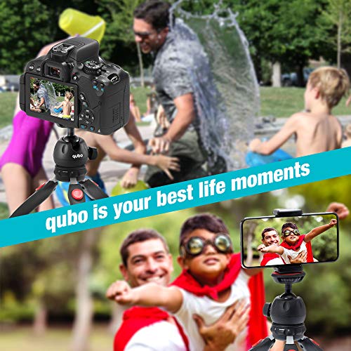 qubo Mini Tripod for Camera and Phone - Tabletop Small Phone Tripod Mount for GoPro iPhone / Cell Phones Webcam Projector Compact DSLR - Hand Desktop Camera Tripod Stand Table