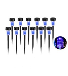 newote 12pcs blue led outdoor plastics garden solar powered landscape light lamp patio lawn decoration lights (blue)