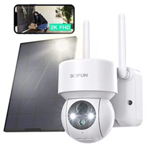 solar security cameras wireless outdoor, 2k wifi 360° ptz camera, solar powered security cameras with spotlight & siren, pir motion detection, color night vision, 2 way audio, 15000mah battery, alexa