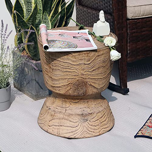 Yangming 14.6 Inch Weather Resistant Concrete, Small Round End Lightweight Side Table for Outdoor Indoor Patio Yard Balcony Garden, Brown