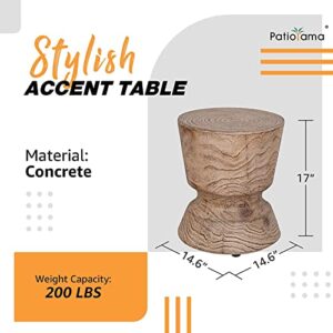 Yangming 14.6 Inch Weather Resistant Concrete, Small Round End Lightweight Side Table for Outdoor Indoor Patio Yard Balcony Garden, Brown