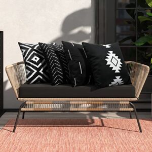 Adabana Set of 4 Outdoor Waterproof Throw Pillow Covers 18x18 Decorative Pillows Case for Patio Furniture Garden(Black-Boho)