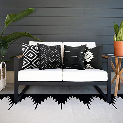 Adabana Set of 4 Outdoor Waterproof Throw Pillow Covers 18x18 Decorative Pillows Case for Patio Furniture Garden(Black-Boho)