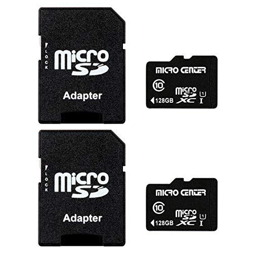 Micro Center 128GB Class 10 MicroSDXC Flash Memory Card with Adapter for Mobile Device Storage Phone, Tablet, Drone & Full HD Video Recording - 80MB/s UHS-I, C10, U1 (2 Pack)