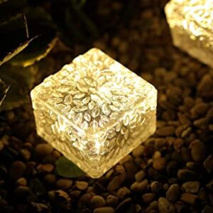 Solar Brick Lights, Glass Brick Lights, ice Brick Lights, Scene Lights, Garden Street Lights with switches, Suitable for Outdoor Path Atmosphere Lights in Gardens and courtyards(4pcs)（Big Warm White）