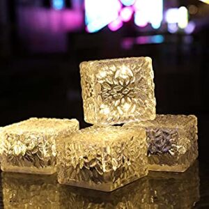 Solar Brick Lights, Glass Brick Lights, ice Brick Lights, Scene Lights, Garden Street Lights with switches, Suitable for Outdoor Path Atmosphere Lights in Gardens and courtyards(4pcs)（Big Warm White）