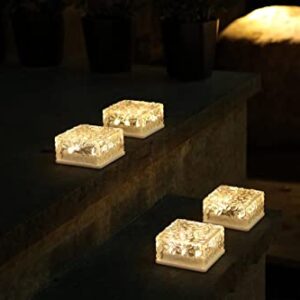 Solar Brick Lights, Glass Brick Lights, ice Brick Lights, Scene Lights, Garden Street Lights with switches, Suitable for Outdoor Path Atmosphere Lights in Gardens and courtyards(4pcs)（Big Warm White）