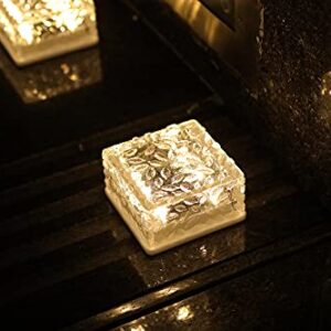 Solar Brick Lights, Glass Brick Lights, ice Brick Lights, Scene Lights, Garden Street Lights with switches, Suitable for Outdoor Path Atmosphere Lights in Gardens and courtyards(4pcs)（Big Warm White）