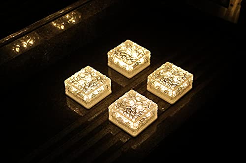 Solar Brick Lights, Glass Brick Lights, ice Brick Lights, Scene Lights, Garden Street Lights with switches, Suitable for Outdoor Path Atmosphere Lights in Gardens and courtyards(4pcs)（Big Warm White）