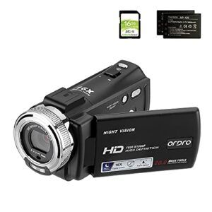 ordro camcorders hdv-v12 hd 1080p video camera recorder infrared night vision camera camcorders with 16g sd card and 2 batteries